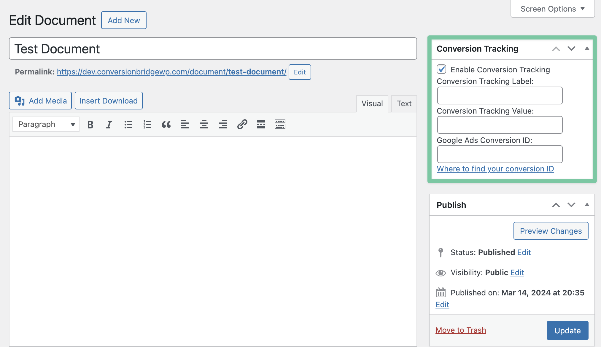 Document Library Pro conversion tracking with Conversion Bridge